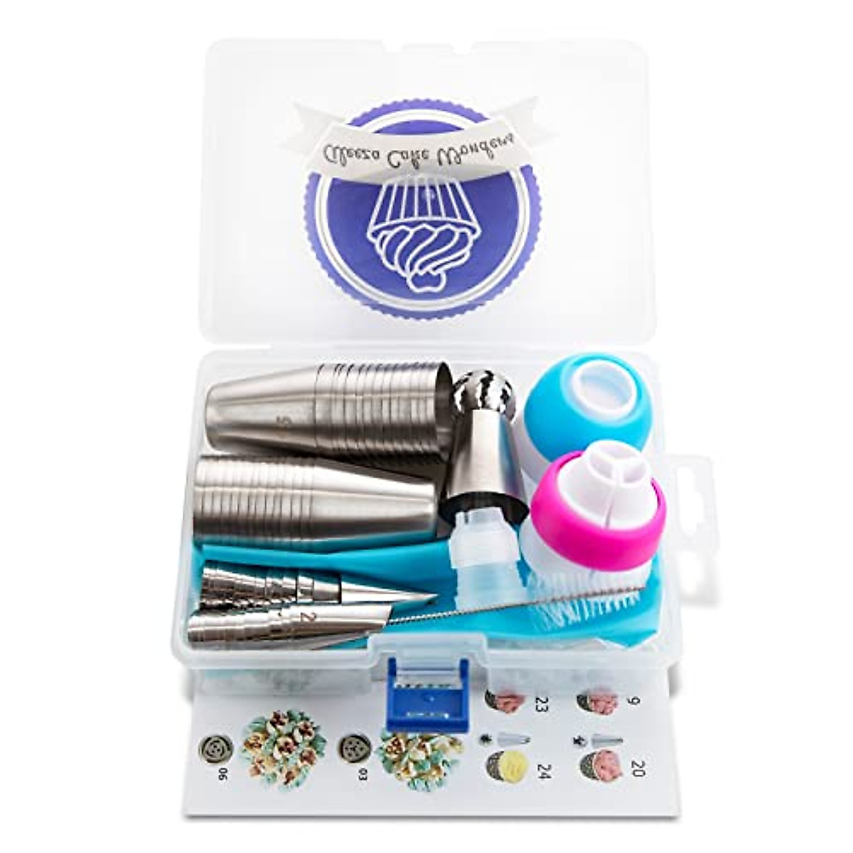 Aleeza Cake Wonders Russian Piping Tips Set - 100 pcs Cake Decorating Supplies with 40 Icing Bags, 28 Russian Nozzles, 24 Frosting Tips, Leaf and Ball Pastry Tips. Cookie and Cupcake Decorating Kit