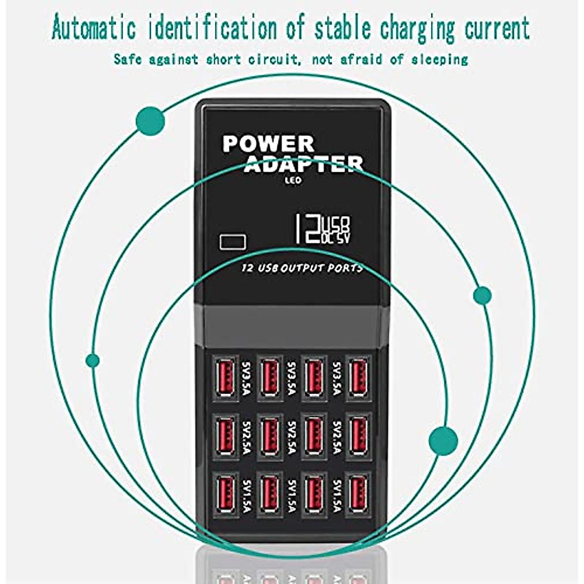 HOKC-N USB Charger, 60W 12-Port, USB Desktop Hub Wall Charger for iPhone, iPod, Galaxy and Other USB Multifunction Devices (Black)