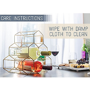 NAT & Jules Honeycomb Gold Tone Iron Metal Tabletop Wine Rack - Holds 6 Bottles