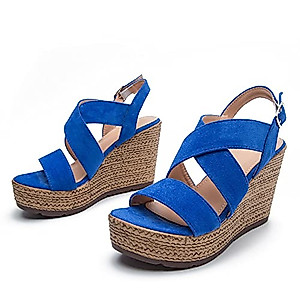 sckarle Womens Espadrilles Wedges Sandals Open Toe Cross Strap Suede Sandal Summer Dress Platform Heels Sandal