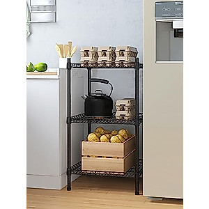 ANNECOSK 3-Tier Storage Shelves Adjustable, Metal Shelves for Storage Shelving Unit Wire Shelving Display Shelf for Kitchen Pantry 23" D x 13" W x 31.5" H-Black