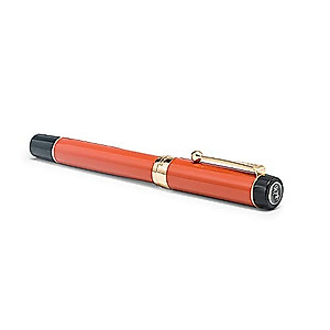 Jinhao 100 Resin Fountain Pen 18KGP Medium Nib 0.6mm with Golden Clip Writing Gift Pen (Orange-Red)