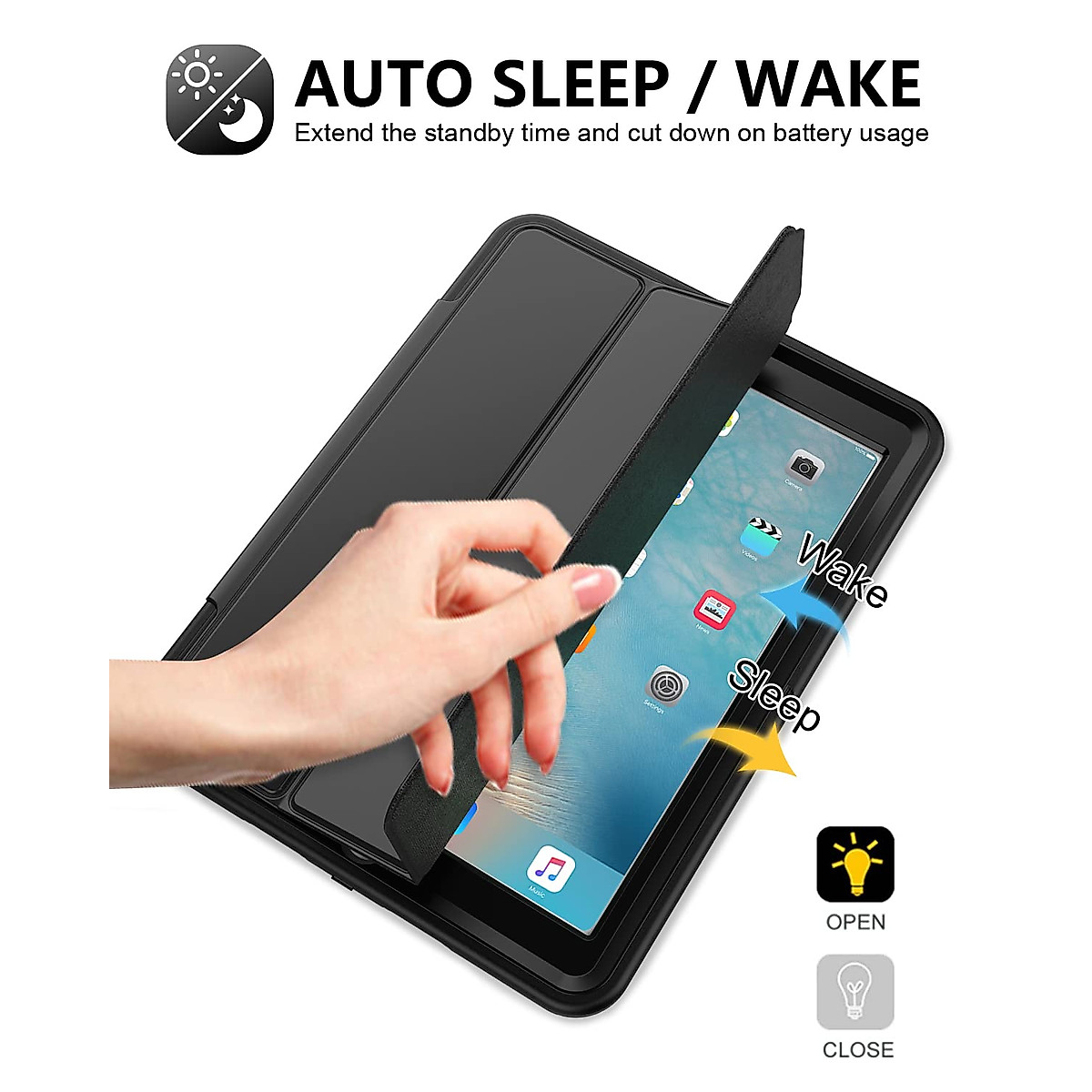 SEYMAC for iPad 6th/5th Generation Case, Sturdy Heavy Duty Shockproof Protection Folio Stand Case with Smart Cover Auto Sleep/Wake for iPad 9.7 Case, Black