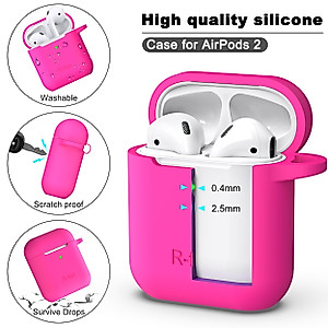 R-fun Compatible with AirPods Case Cover, Soft Silicone Protective Cover with Keychain for Women Men Compatible with Apple AirPods 2nd 1st Generation Charging Case, Front LED Visible,Rose Pink