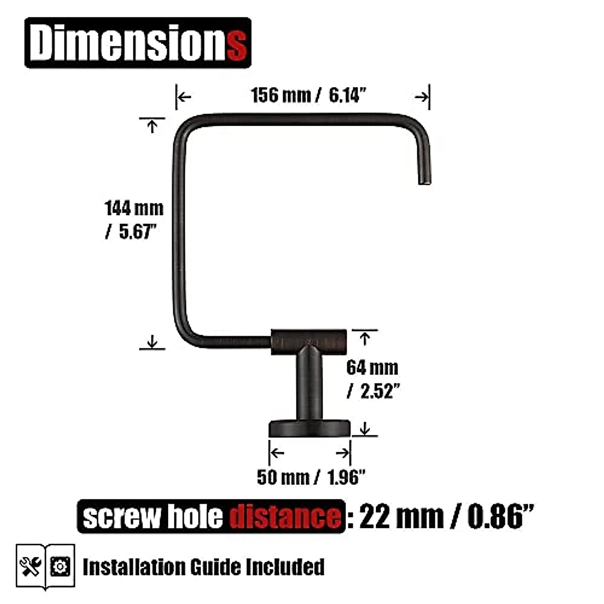JQK Towel Ring Oil Rubbed Bronze, Stainless Steel Square Ring Towel Holder for Bathroom, 6 Inch ORB Wall Mount, TR140-ORB