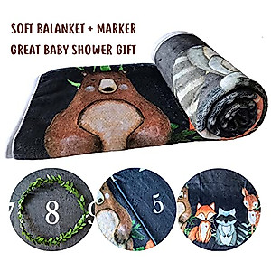 Popfavors Yuzioey Woodland Baby Monthly Milestone, Woodland Greenery Baby Growth Chart Monthly Blanket, Watch Me Grow Baby Forest Nursery Gift for New Moms Baby Shower, Includes Marker (Black, 50x40)