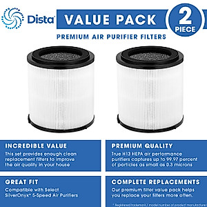 Dista Filter - Premium H13 True HEPA Replacement Filter, Compatible with SilverOnyx 5-Speed Air Purifier KJ150F-C02, 4-in-1 H13 Grade True HEPA filter, For Large Room 500 sq ft 2-Pack