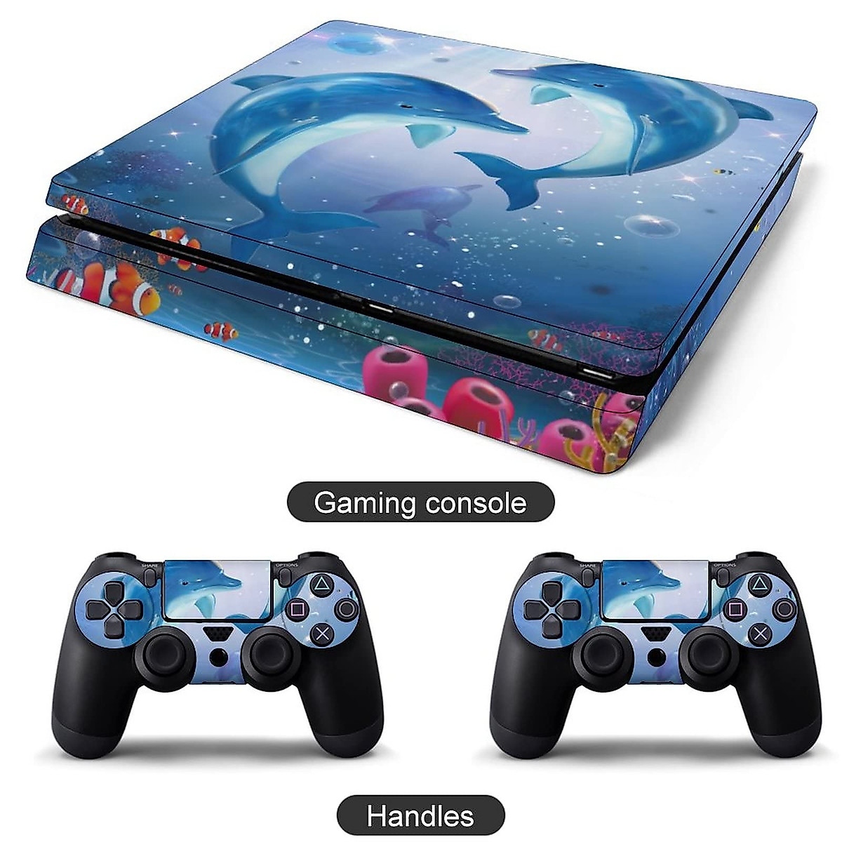 Dolphin Family in Colorful Tropical Ocean Sticker for P-S4 Controller Full Protective Skin Cover Design Wrap Decal Sticker Compatible with P-S4 Print