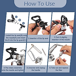 Yoption 14 Pieces Airless Spray Gun Tool Set, 6 Airless Paint Sprayer Tips, 6 Airless Paint Spray Gun Filter and 2pcs Nozzle Tip Guards for Airless Spraying Machine Parts (109,211,315,417,515,623)