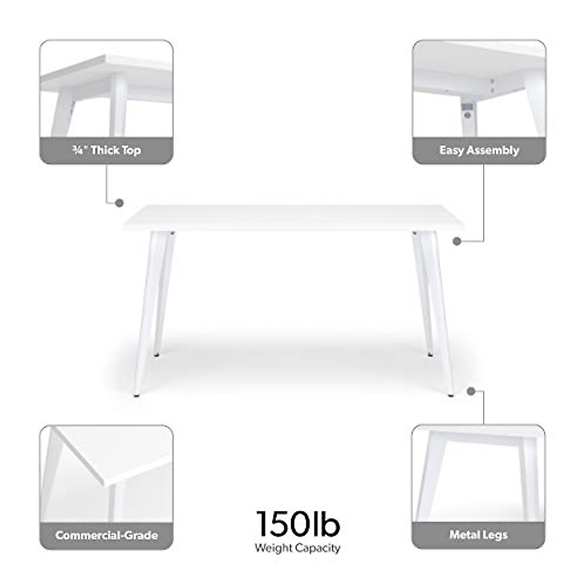 HON Basyx Commercial-Grade Executive Desk, Angled Metal Legs, 55", White