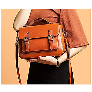 JeHouze Women's Genuine Leather Messenger Crossbody Medium Handbag Shoulder Vintage Purse (Black)