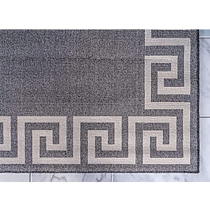 Unique Loom Athens Collection Classic Geometric Modern Border Design Area Rug, 5 ft x 8 ft, Charcoal/Beige