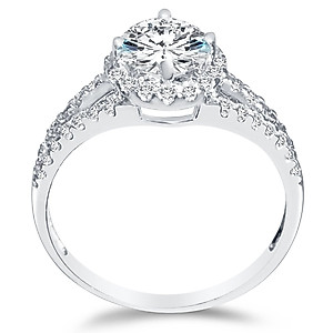 Size - 7 - Solid 14k White Gold Round Cut Split Shank Halo Solitaire Engagement Ring CZ Cubic Zirconia (1.50cttw., 1.0ct. Center)