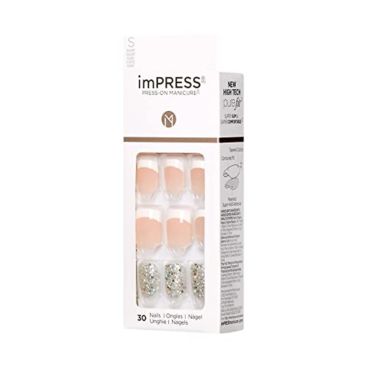 KISS imPRESS Press-On Manicure, Nail Kit, PureFit Technology, Short Press-On Nails, Time Slip, Includes Prep Pad, Mini File, Cuticle Stick, and 30 Fake Nails