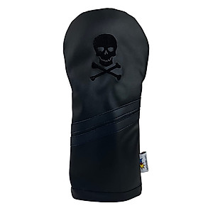 Sunfish Skull and Crossbones Murdered Out Black Leather Driver Golf Headcover