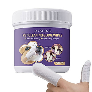 Lxso Teeth Cleaning Wipes for Dogs and Cats Disposable Gentle Cleaning & Gum Care Pet No-Rinse Dog Finger Toothbrush Wipes Pet Oral Cleansing Presoaked Teeth 50Pcs