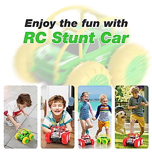 Remote Control Car, Amphibious Rc Stunt Car 360° Flip & Rotation RC Car for Kids with Cool LED 2.4Ghz 4WD All Terrain Indoor Outdoor Toys Gift for 3-12 Boys Girls - 2 Rechargeable Batteries Included