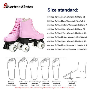 Women's Roller Skates PU Leather High-top Roller Skates Four-Wheel Roller Skates Shiny Roller Skates with Carry Bag for Girls (Pink Flash Wheel,US:9)