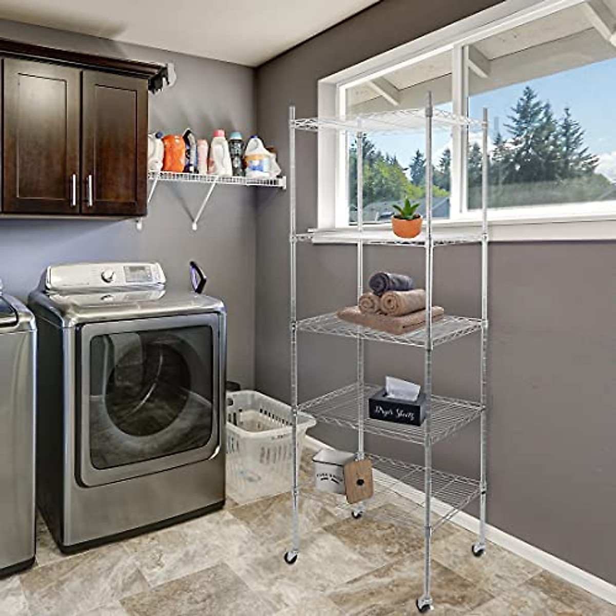 Mount-It! 5 Tier Wire Shelving with Wheels | - Rolling Garage Shelves, Closet Metal Racks with Shelves and Shelving or Utility Shelf for Laundry Room | Adjustable Shelf Height | No Tools Required