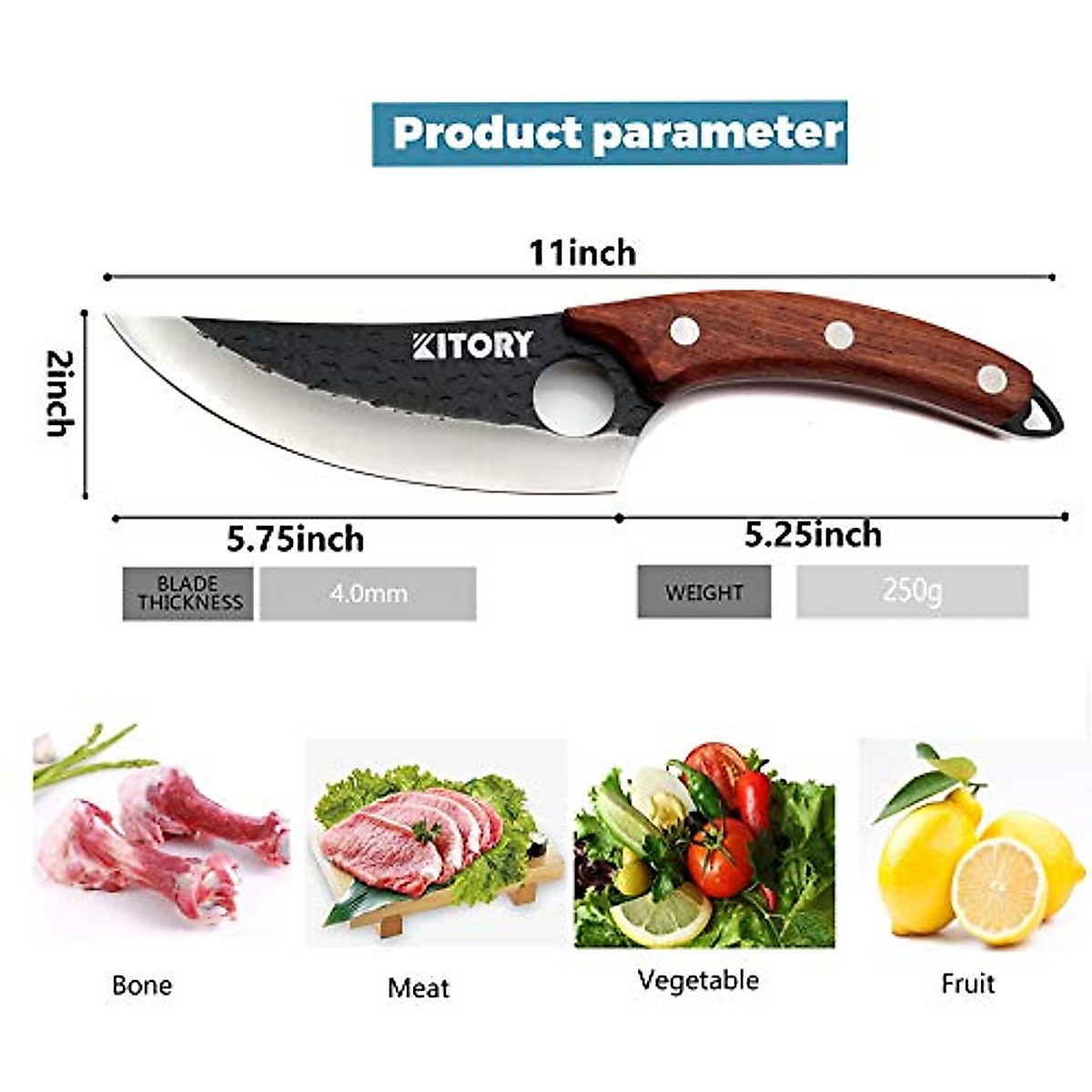 Kitory Meat Cleaver 6", Viking Knife Butcher Boning Knife Forged Fishing Fillet & Bait Knives, Full Tang Multipurpose Man Sharp Kitchen Chef Knife for Home, BBQ, Camping, Outdoor, Deboning, Survival
