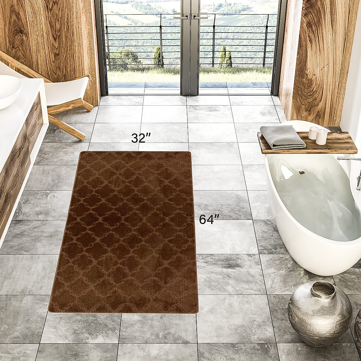Aspen Design Machine Washable Kitchen & Bathroom Mat, Trellis Design Brown Color Large Size Slip Resistant Backing