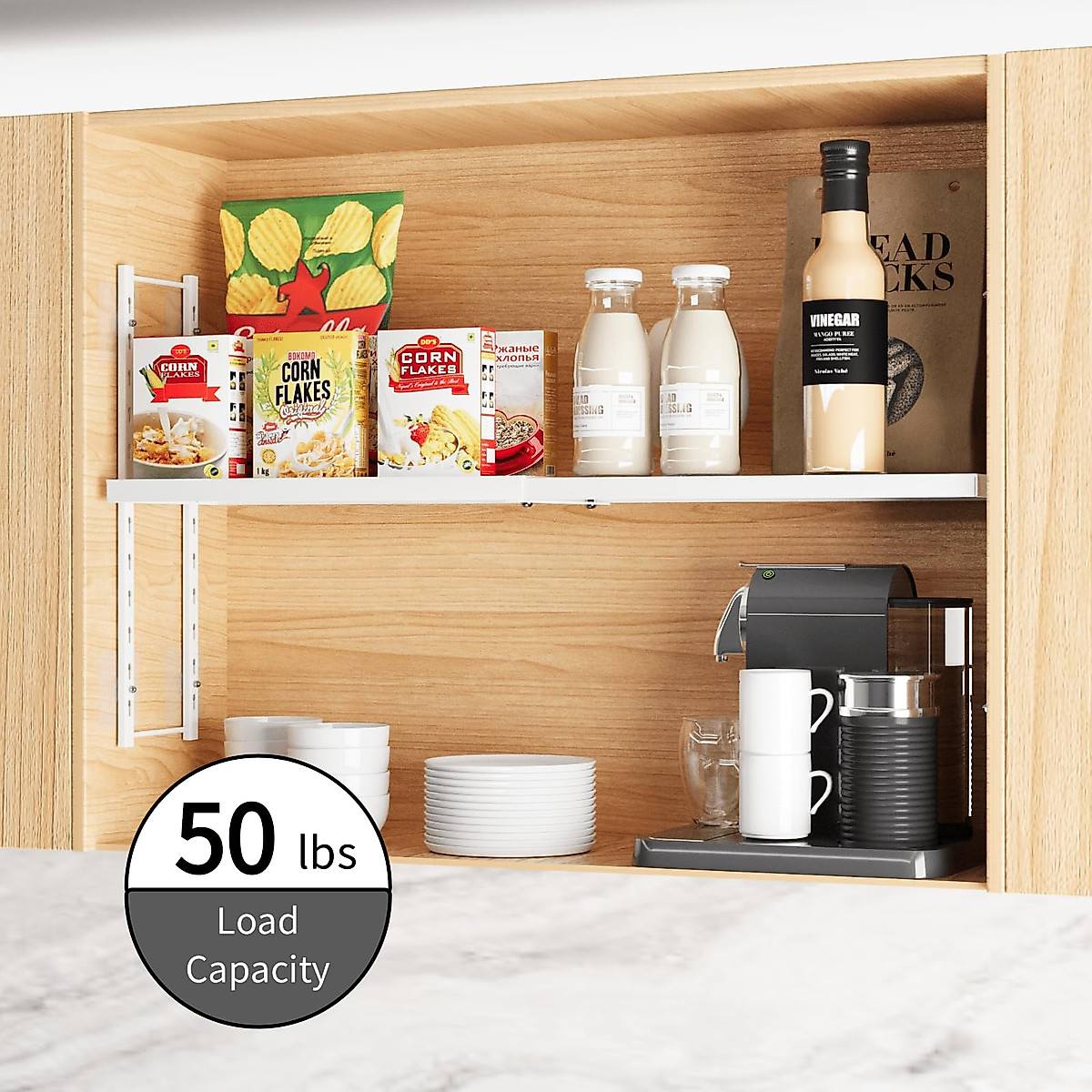 SOFRON Expandable Closet Pantry Shelves, Adjustable Kitchen Cabinet Shelf, Screws or Adhesives Mounting Height Customizable, Perforated 2 Pack