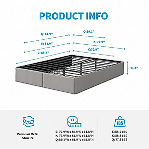 Mjkone California King Size Bed Frame with 4 Storage Drawers,Upholstered Platform Metal Bed with Premium Linen Fabric,Cal King Bed Base Frame with Metal Support,Easy Assembly/Space Saving-Light Grey