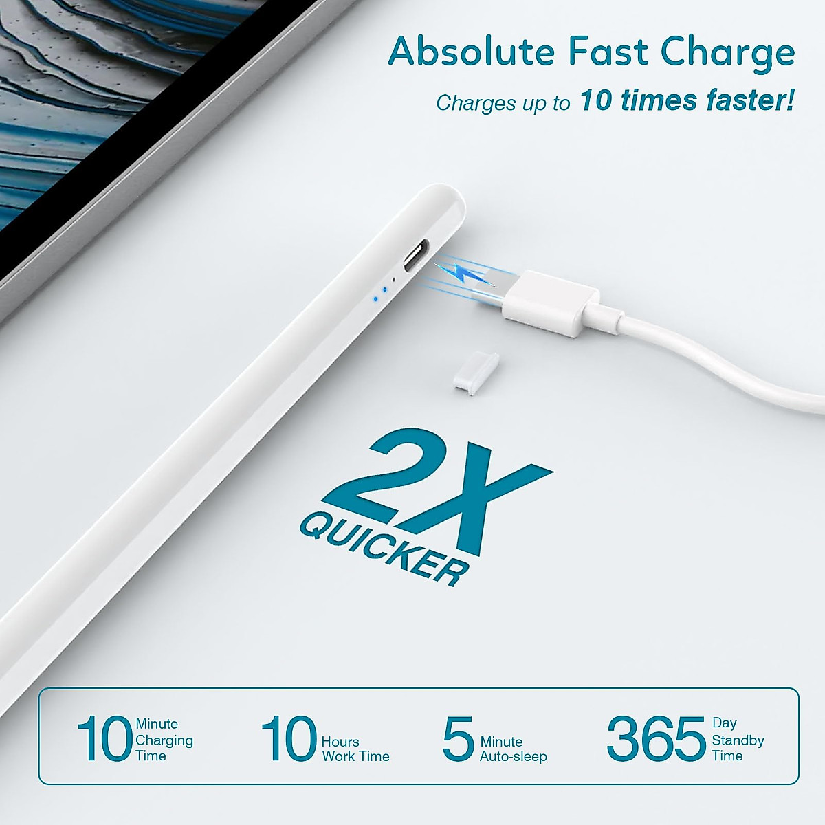 Stylus Pen for iPad Pencil 2nd Generation 5-10Mins Fast Charging, Stylus Pen Compatible with iPad 2018-2023 iPad Drawing Writing, Anti-Palm Mis-Touch, Tilt Sensitivity, Magnetic Design