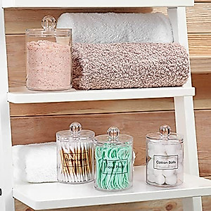 AOZITA 7 Pack Qtip Holder Dispenser for Cotton Ball, Cotton Swab, Cotton Round Pads, Floss - 10 oz Clear Plastic Apothecary Jar Set for Bathroom Canister Storage Organization, Vanity Makeup Organizer