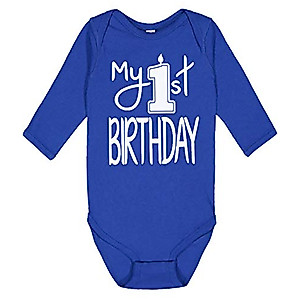 Reaxion Handmade Cute Baby Boy My 1st Birthday First Party Outfit Bodysuits (12 Months, Candle White Royal LS)