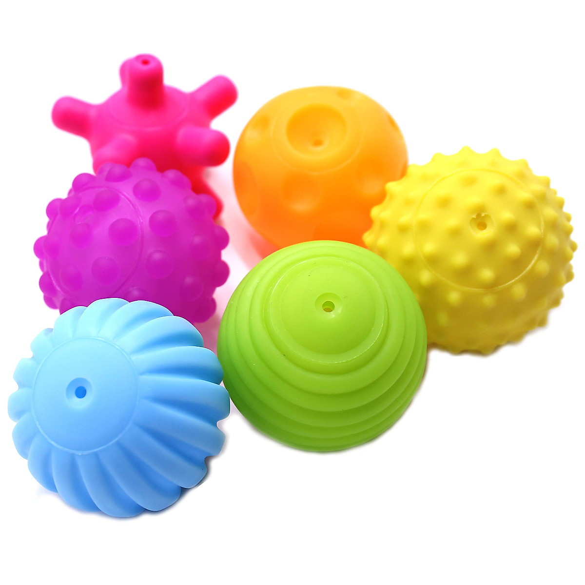 FIVOENDAR 6 Pack Sensory Balls for Kids, Massage Soft & Textured Balls Baby Hands Squeeze Balls Set Develop Kid's Tactile Senses Toys for Touch Hand Ball