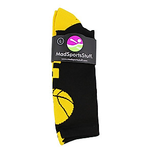 MadSportsStuff Basketball Logo Athletic Crew Socks, Medium - Black/Gold