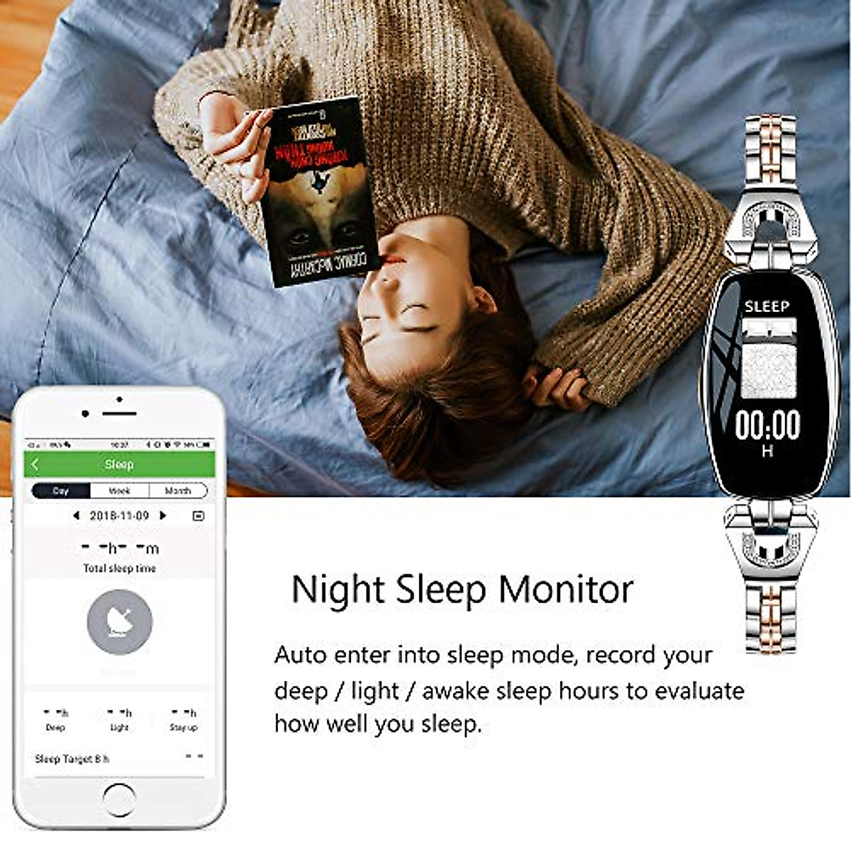 Exquisite Smart Watch, Fitness Tracker with Blood Pressure/Heart Rate/Sleep Monitor for Women, Silver