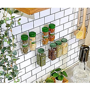 CAXXA 20 Clear Adhesive Spice Gripper Strip Clips, Spice Rack Dispenser, Kitchen Cabinet Holder, 4 Strips, Holds 20 Jars