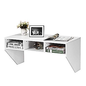 Giantex Wall Mounted Desk Floating Computer Desk, Writing Study Table W/3 Storage Shelves, Laptop PC Table for Living Room, Bedroom, Office (White)