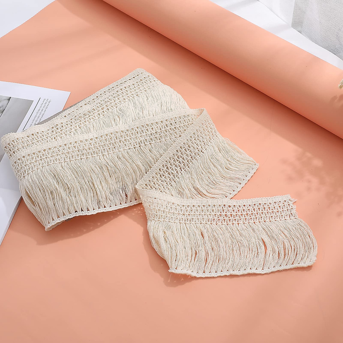 10 Yards Cotton Tassel Fringe Trim - AWAYTR 5 Inches Wide Sewing Fringe Trim for DIY Curtain Clothing Dress Pillow Craft Ribbon (Beige,12cm)