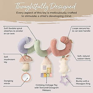 Itzy Ritzy Spiral Car Seat & Stroller Activity Toy - Stroller & Car Seat Toys for Ages 0 Months and Up - Hanging Toys Include Dangling Ring, Mirror and Textured Ribbons (Pastel Rainbow)