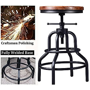 LOKKHAN 3-Piece Crank Handle Bar Table (33.5"-39.4") & 2 Stools (20"-27") Set for Pub Kitchen Dining Living Party Bistro Breakfast, Industrial Adjustable Swivel Pine Top,Most Weld, Space-Saving