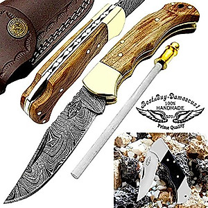 Best.Buy.Damascus1 Ultimate Folding knife Olive Wood Pocket Knife Compact, Damascus Knife - Ideal for Outdoor, Survival, Camping & Everyday Use Knife Set