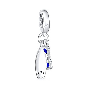 Fun Sports Blue CZ .925 Sterling Silver Dangle Travel Beach Vacation Sunglasses Skate Surf Board Bead Charm For Women Teen Fits European Charm Bracelet