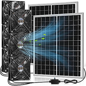 Gulfmew 2 Set Solar Fan 20W Solar Powered Fan for Chicken Coop with 3Pcs Waterproof Cooling Ventilation Fan and Adjustable Off/On Switch for Outside Greenhouse,Dog House, Shed, Gable, Attic