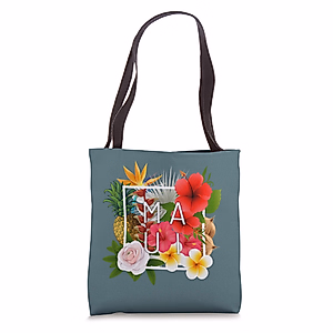Flowers of Maui Word Art - Hawaiian Island Souvenir Tote Bag