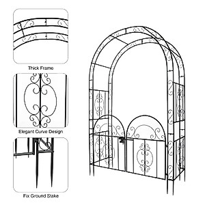 Stonehomy 84in High Metal Garden Arbor with Gate, Heavy Duty Wide Garden Arch, Metal Arch Trellis with Gate for Climbing Plant, Wedding, Outdoor Patio Décor, Black(84"x52.4"x19")