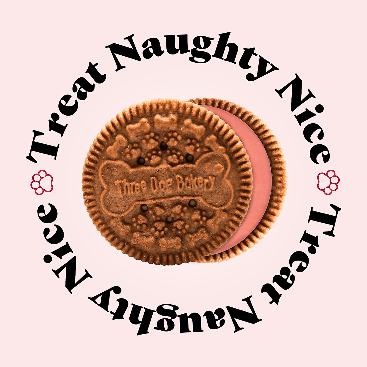 Three Dog Bakery Holiday Lick'n Crunch, Carob Cookie w/Red Crème, Vanilla Flavored Filling, Premium Treats for Dogs, 13 Ounces Each