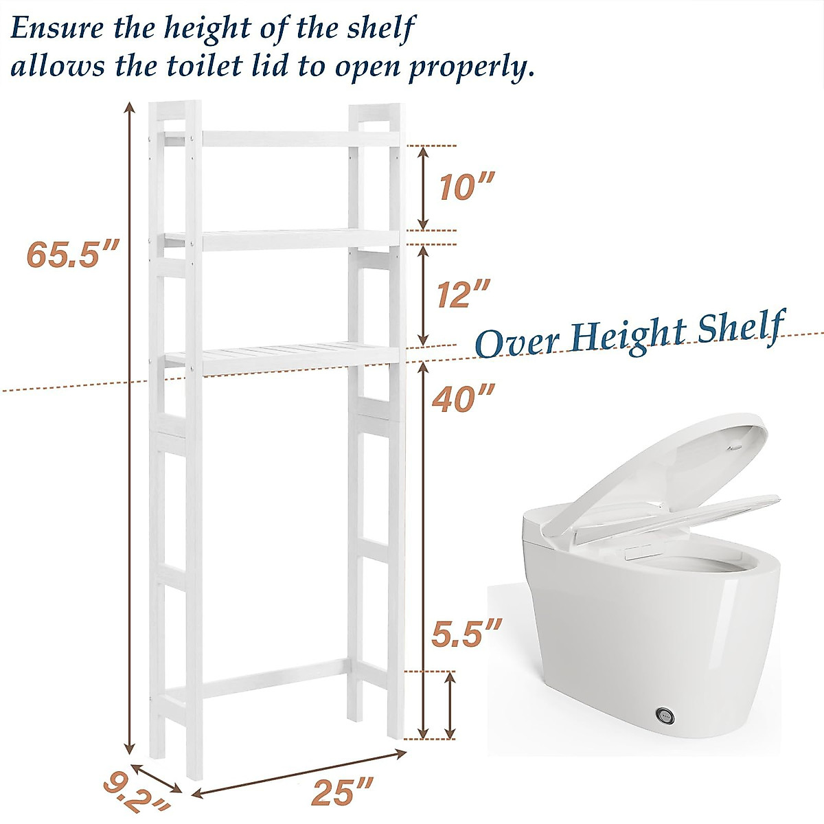 ACUEL Poly Lumber Over The Toilet Storage, 3-Tier Bathroom Over Toilet Organizer Rack, Water Resistant, Freestanding Toilet Adjustable Shelf, Fit Most Toilets, Easy Assembly (White)