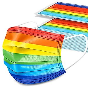 Kids' 50PCS Rainbow Colors Disposable Face Mask 3-Layer Individually Packaged, Unisex Soft Elastic Earloop Fit Nonwoven Fabric