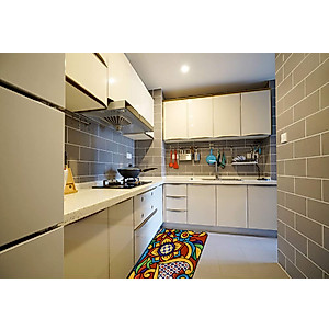 Long Rug Kitchen Floor Mat Carpet Soft Bath Non-Slip Washable ﻿Mexican Talavera Ethnic Folk Red Decoration Living Room Home Bedroom 39×20 Inch