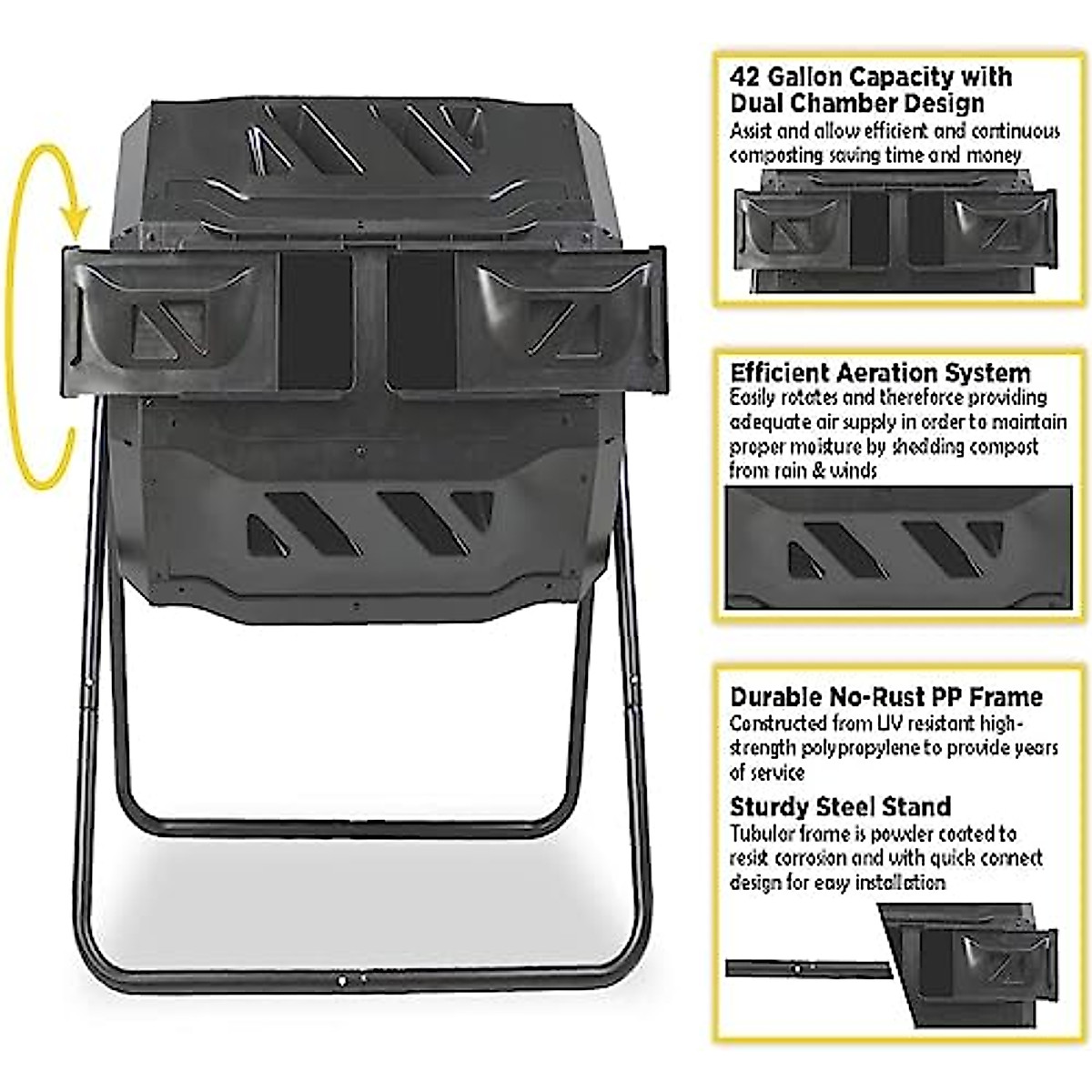 Compost Bins Outdoor 43 Gallon Garden Compost Tumbler Bin ｜ Extra Wide Dual Chamber with 360 Degree Rotating Composter Food Waste Bin ｜Outdoor Aerating Waste Bin Composting Tumbler