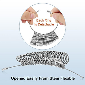 Ring Sizer Measuring Tool Kit Upgraded, 27 PCS Stainless Steel Measuring Ring Tool, US Ring Size 0-13 with Half Size, 2 PCS Reusable Finger Size 1-17 USA Rings Size with Magnified Glass
