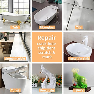 CTUYSY Porcelain Sink Repair kit White, Enamel, Porcelain, Fiberglass, Ceramic Sink, Tub Tile Toilet Shower Kit,Porcelain Sink and Acrylic Bathtub Repair Kit for Cracks Chips Dents Holes
